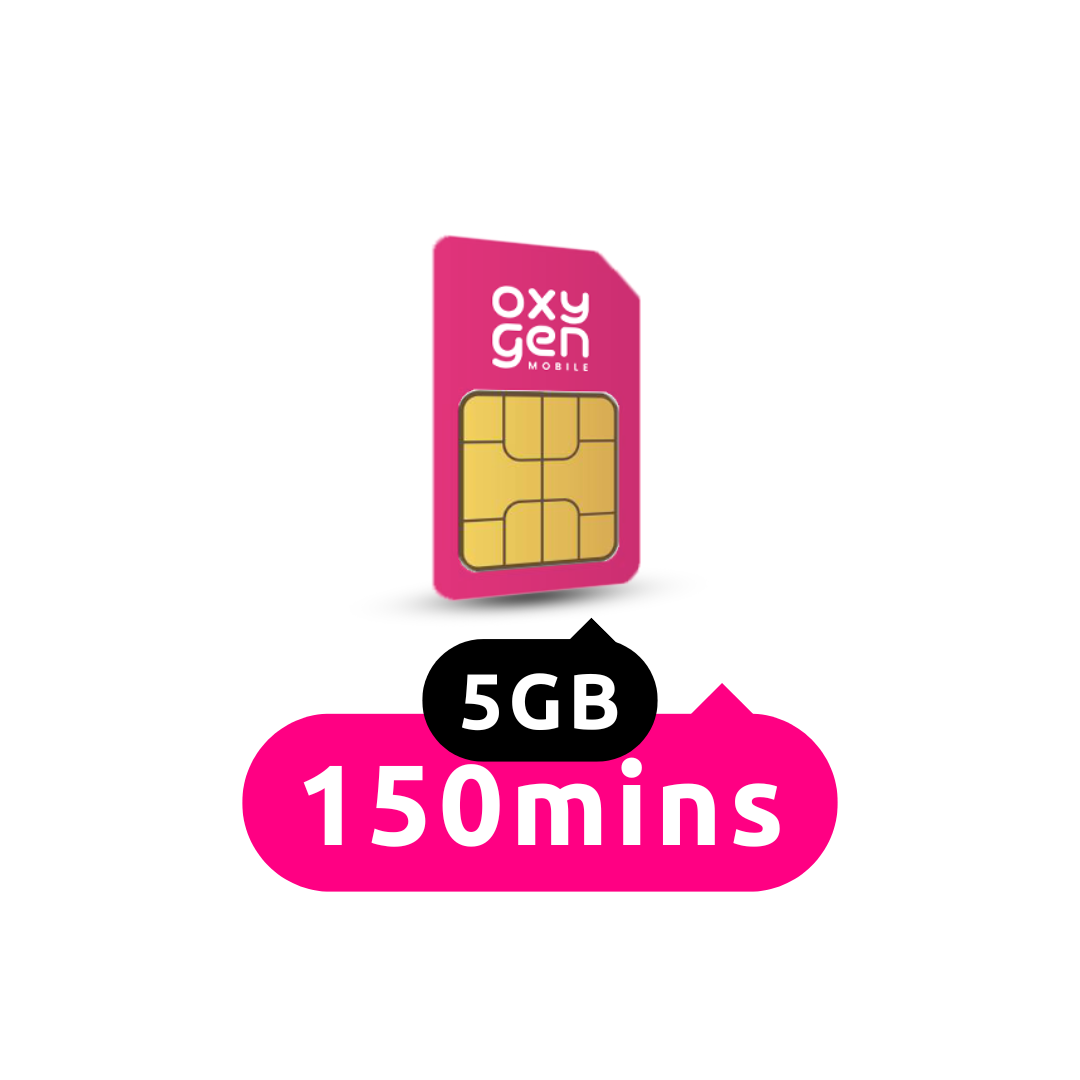150 Voice + 5GB Data Bundle Sim - Oxygen Mobile